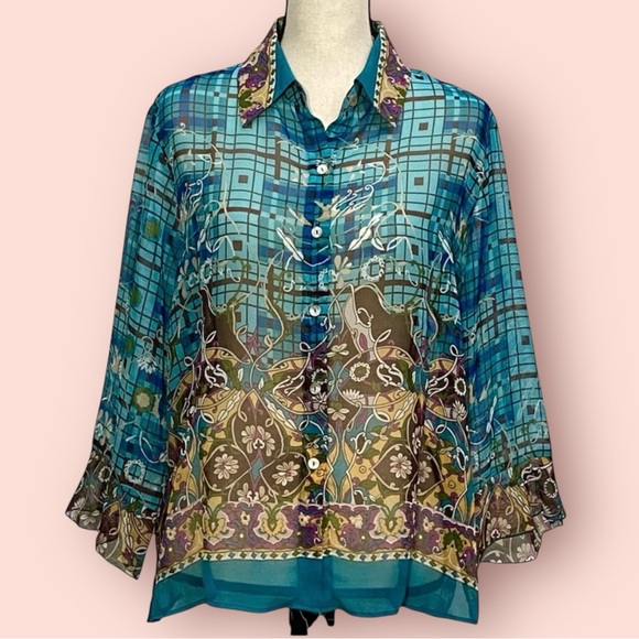 dressbarn | Tops | 3 Dressbarn Blouse L Chiffon Button Up Floral Sheer ...